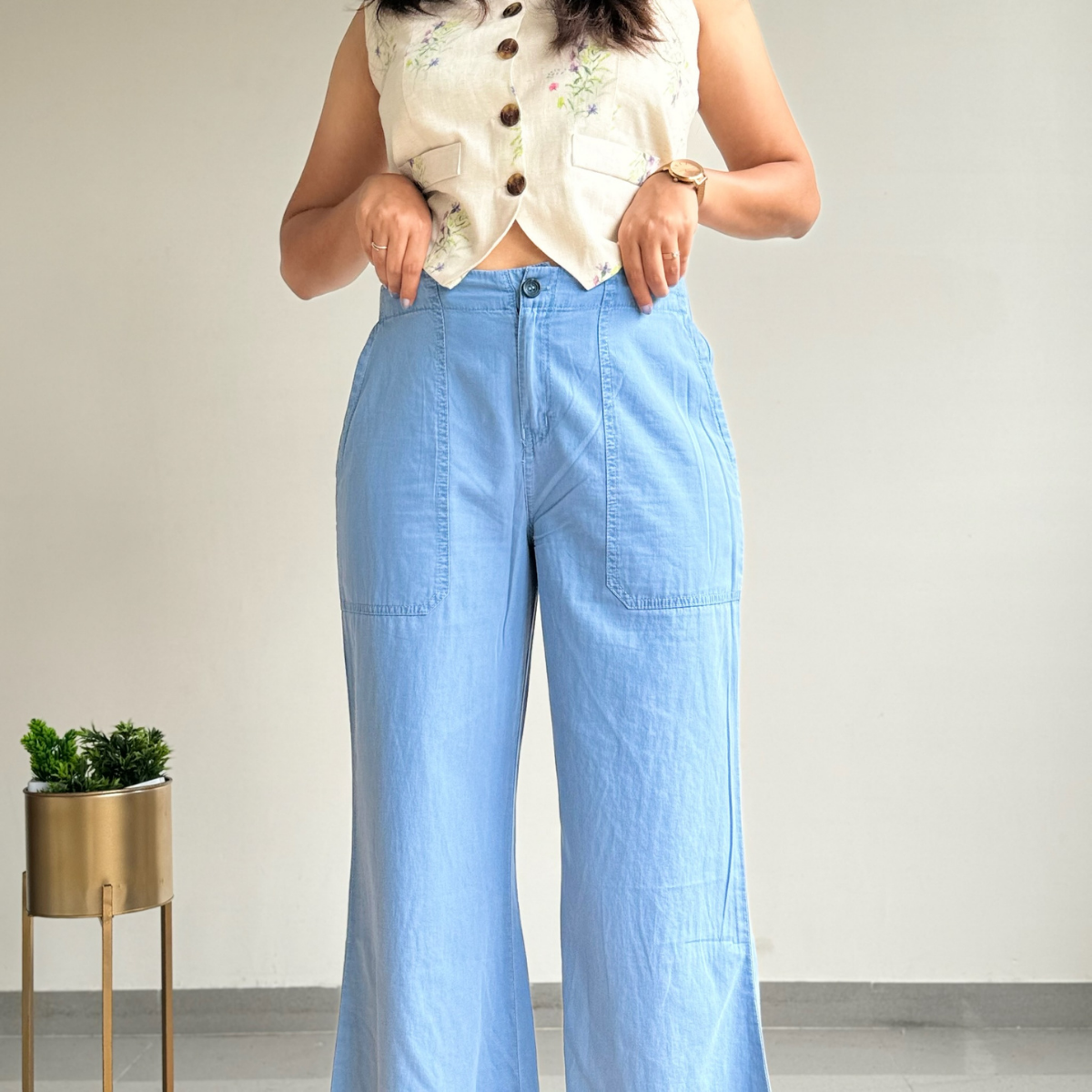 Buy Light Blue Wide Leg Pants | Comfortable & Trendy – GlamZei